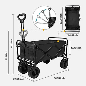 Heavy Duty Utility Collapsible Folding Wagon with Large All-Terrain Beach Big Wheels, 330lbs Outdoor Utility Wagon with Cargo Net & Strap, Portable Large Capacity Beach Wagon for Camping, Beach