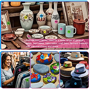 Dreecy 1920 PCS Yard Sale Price Stickers Garage Sale Pre-Priced Pricing Labels 3/4" Diameter Flea Market Pre-Printed Pricing Stickers for Retail,Bright Neon Colors (Pink Green Blue Yellow)