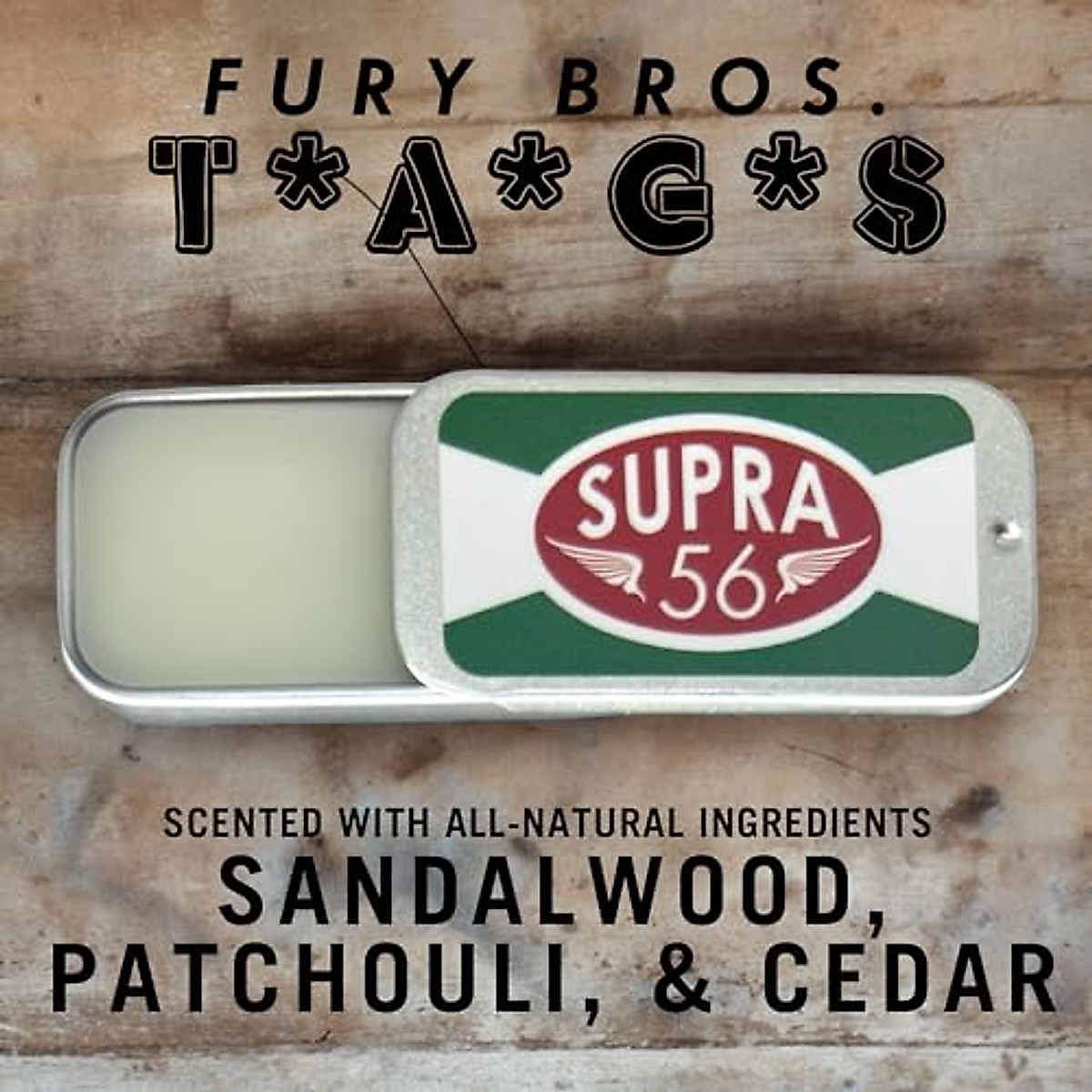 FURY BROS. TAGS Men’s Solid Cologne | Supra 56 | Sandalwood Patchouli Cedar | Beeswax Grapeseed Oil Fragrance | Made in USA | Travel Size .25 oz