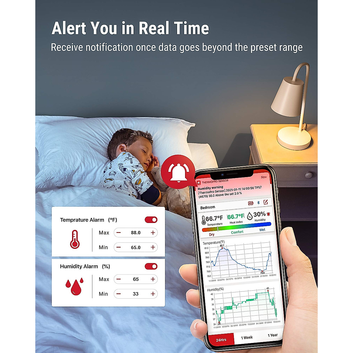 ThermoPro TP357 Digital Hygrometer Indoor Thermometer of 260FT, Bluetooth Humidity Meter with Smart App, Room Humidity Gauge with Humidity Sensor