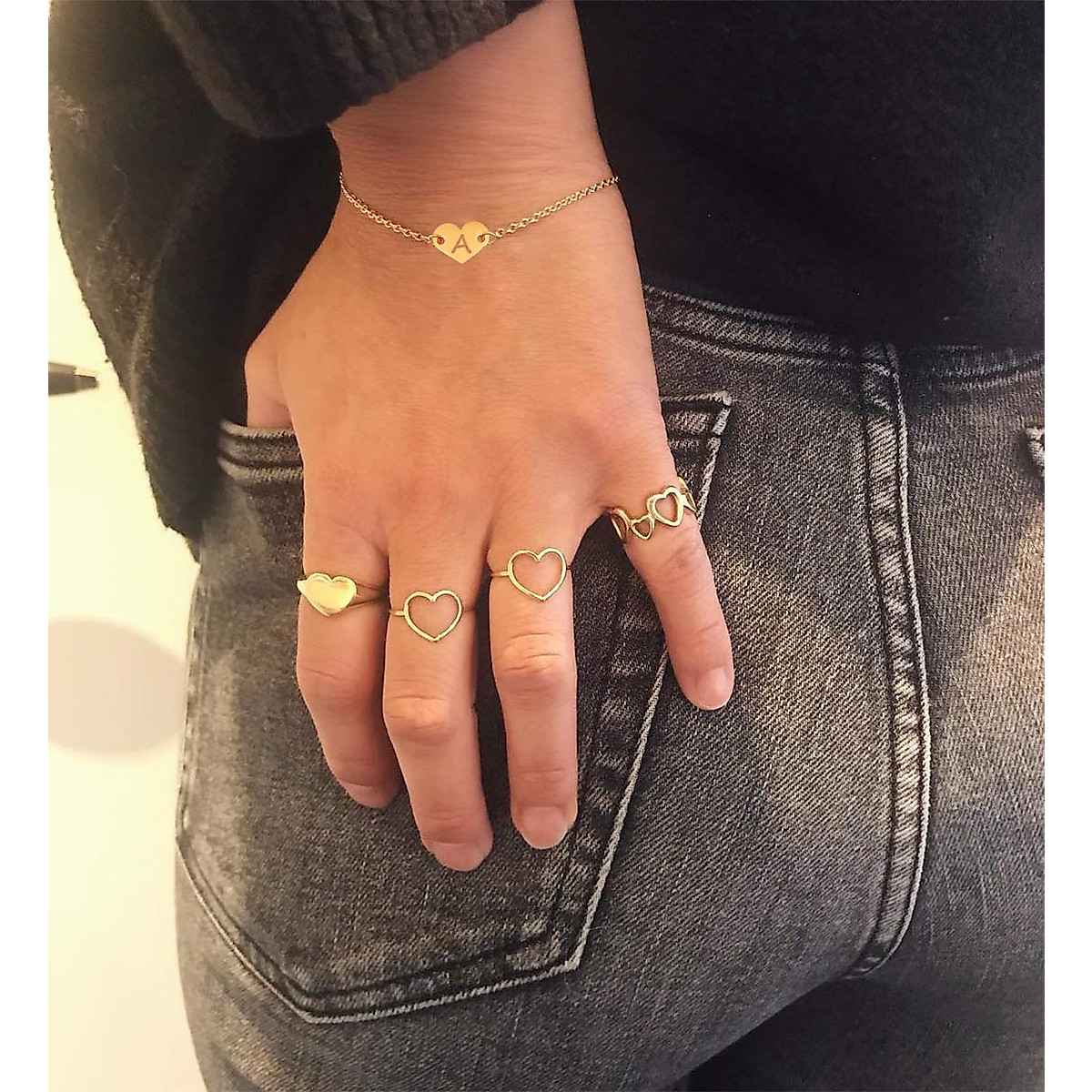 Heart Initial Bracelet 18K Gold Plated Stainless Steel Lovely Heart Charm Bracelet Dainty Small Letter Bracelet Personalized Monogram Name Bracelet for Women