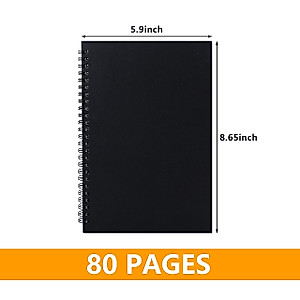 Ykimok 8.65 x 5.9 Inch 2 Pack College Ruled Notebook, Soft Black Cover Spiral Notebook, Memo Notepad Sketchbook, Students Office Business Diary Spiral Book Journal, 160 Pages, 80 Sheets