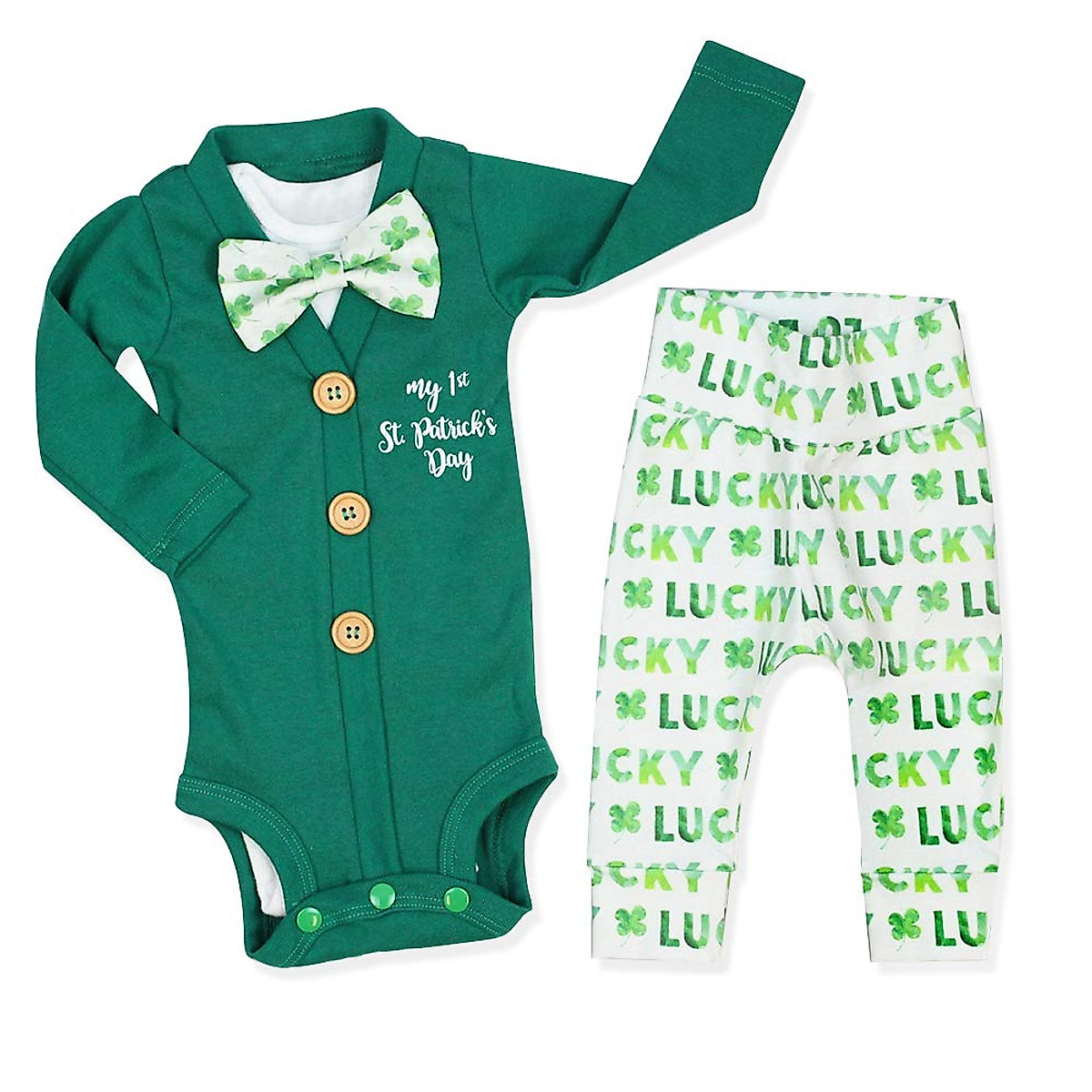 KANGKANG St Patricks Day Baby Boy Outfit 3-6 Months My First St Patricks Day Baby Boy Outfit Bodysuit Green Romper Lucky Pants