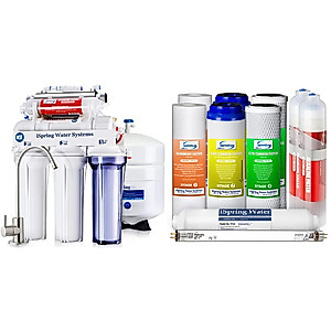 iSpring RCC7AK-UV, NSF Certified, 75GPD 7-Stage Under Sink Reverse Osmosis RO Drinking Water Filtration System & F10KU 1-Year Replacement Supply Filter Cartridge Pack Set, White