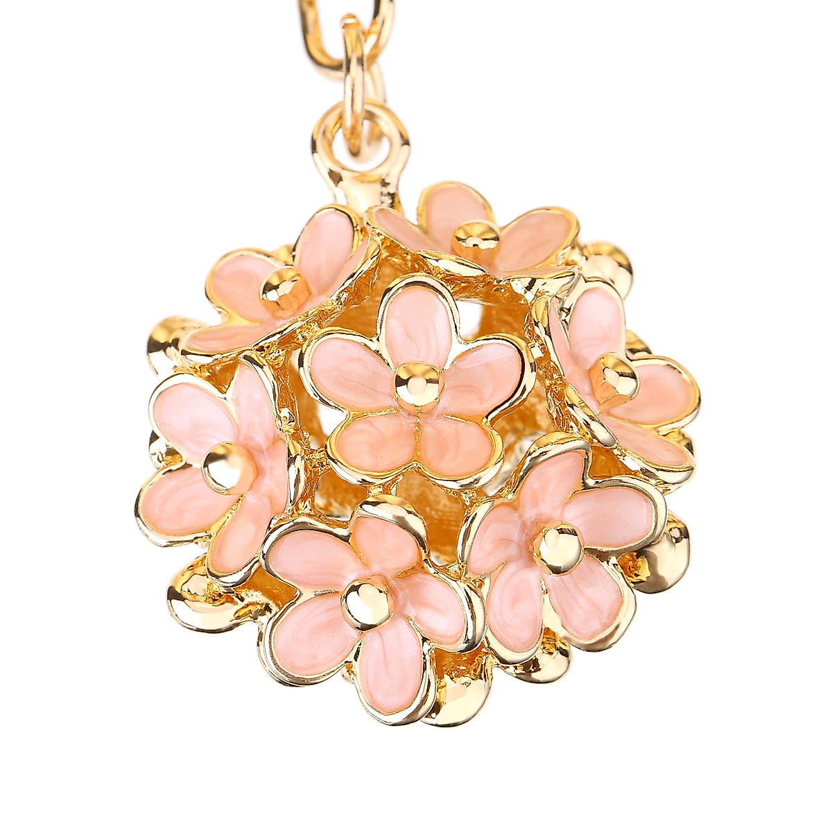 Flower Ball Keychain and Sweet Love Heart Rose Crystal Key Chain for Women Pink Flower Girly Charm Keyring, 2 Pieces, Medium