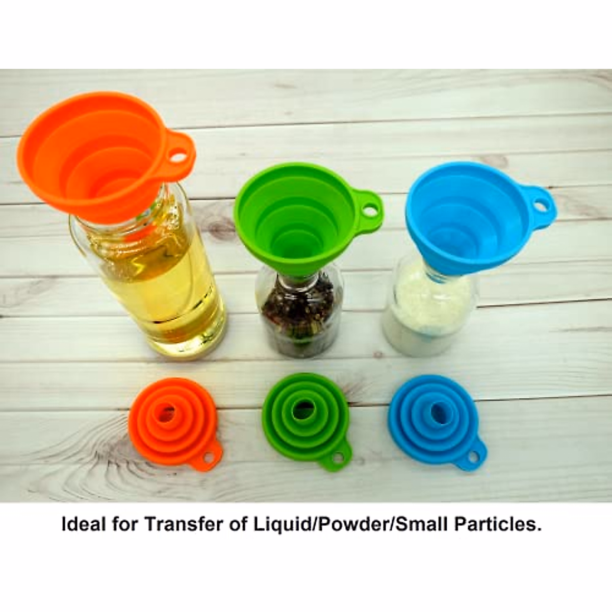 Funnels for Filling Bottles Set of 2, Food Grade Silicone Funnels for Kitchen Use. Small Collapsible Kitchen Funnel. Foldable Mini Funnels for Water Bottle Filling Liquid Powder Transfer (Blue)