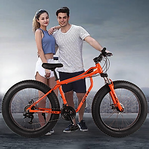 wavsurf 26'' Fat Tire Mountain Bike, 21 Speed Outdoor Snow Beach Bike, Adult Women Men Hybrid MTB Racing Bikes, Comfort Complete Cruiser Bicycle, City Commuter Road Cycling (A), 94x88x38cm