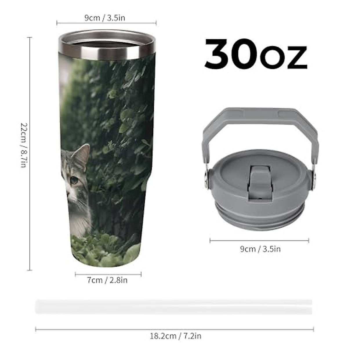 STVNKML 30 Oz Tumbler with Handle And Straw, Cat on The Ground Leakproof Stainless Steel Water Bottle for Hot & Cold Drinks 24 Hours, Car Cup Holder Friendly, Travel Mug for Home, Office, Gym