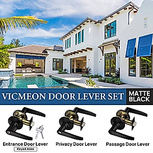 VICMEON 8 Pack Classic Keyless Door Lever Set, Passage Lever Door Handle, Passage Door Lever for Hallway and Closet, Reversible for Right and Left Side, Matte Black