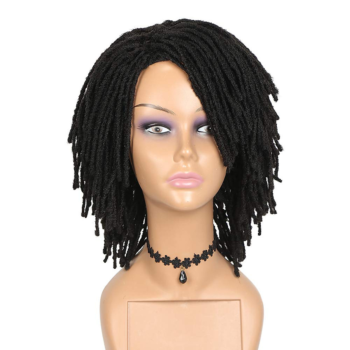 HANNE Short Dreadlock Wigs for Black Women and Men Afro Crochet Twist Braided Faux Locs Wig for African Americans Curly Braiding Full Wigs (Black Wig)