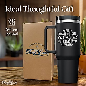 shop4ever A Wise Woman Once Said F This And She Lived Happily Ever After Engraved Insulated Stainless Steel Tumbler with Handle, Lid, and Straw 40 oz. Funny Divorce Retirement Feminist Gift (Black)