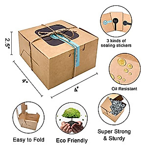 DONGYAN Bakery Boxes 4x4x2.5 Inch, 20 Packs Cookie Boxes with Window, Cup Cake Box for Pastry, Dessert, Donut, Chocolate, Strawberry, Including DIY Cards and Decorative Bouquets