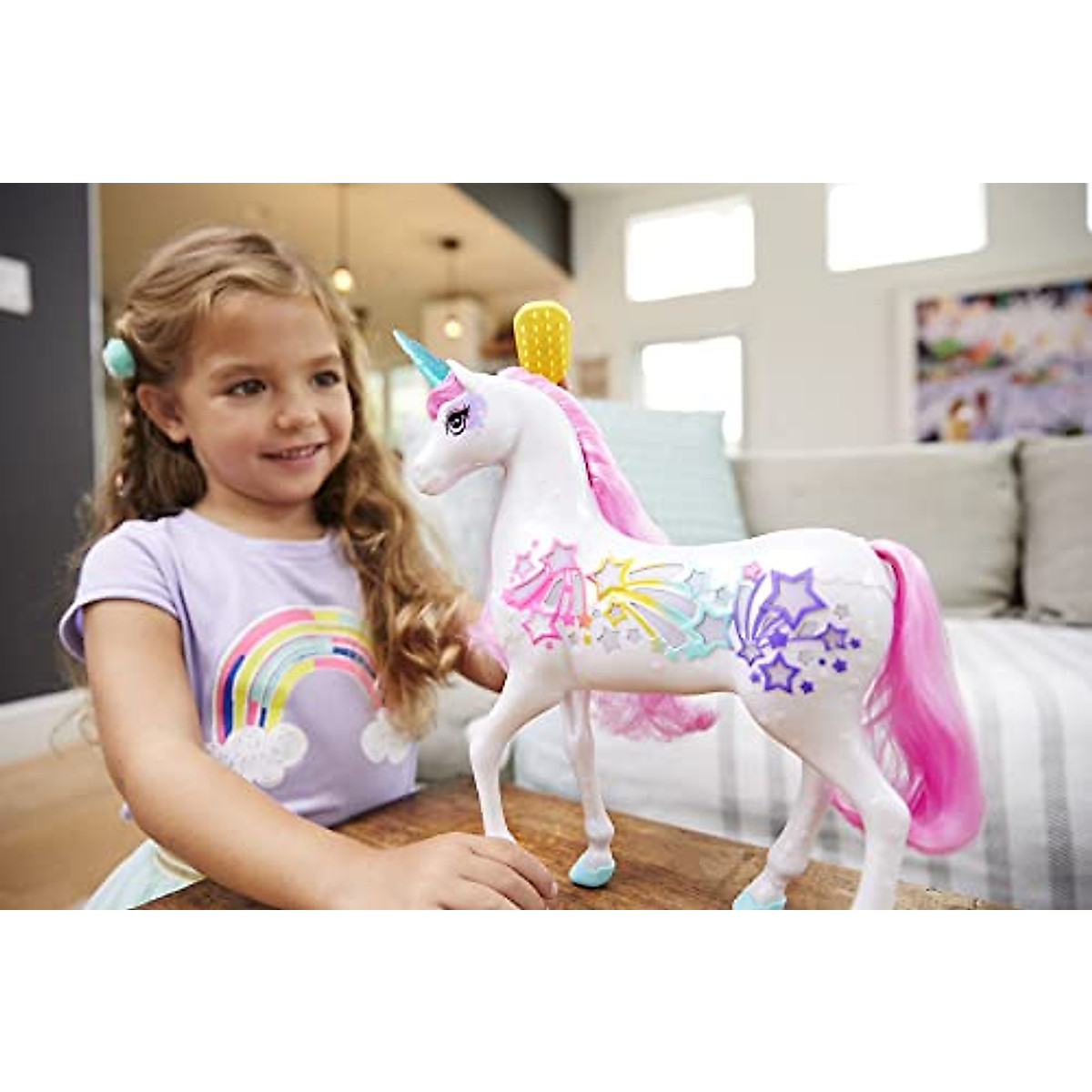 Barbie Dreamtopia Unicorn Toy, Brush 'N Sparkle Pink and White Unicorn with 4 Magical Lights and Sounds (Amazon Exclusive)