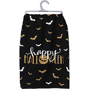 Primitives by Kathy Halloween Themed Kitchen Dish Towel Bundle Set of 2 in a Black Organza Bag - Happy Halloween - Creep It Real