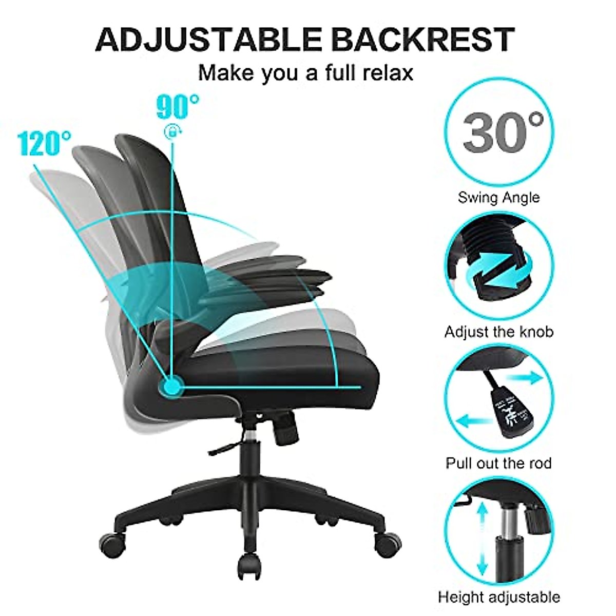 FelixKing Office Chair, Ergonomic Desk Chair with Adjustable Height, Swivel Computer Mesh Chair with Lumbar Support and Flip-up Arms, Backrest with Breathable Mesh (Black)