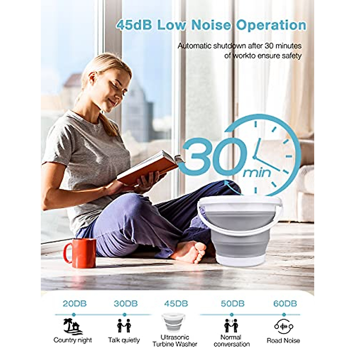 Portable Washing Machine, Mini Washing Machine Ultrasonic Turbine Wash, Mini Portable Washer for Underwear, Sock, Baby Clothes, Travel, Camping, Dorm, RV, Home Foldable Small Portable Laundry Machine