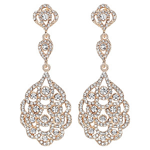 Zinc mecresh Wedding Teardrop Dangle Earrings Crystal Rhinestone Beaded Chandelier Earrings for Brides Gold