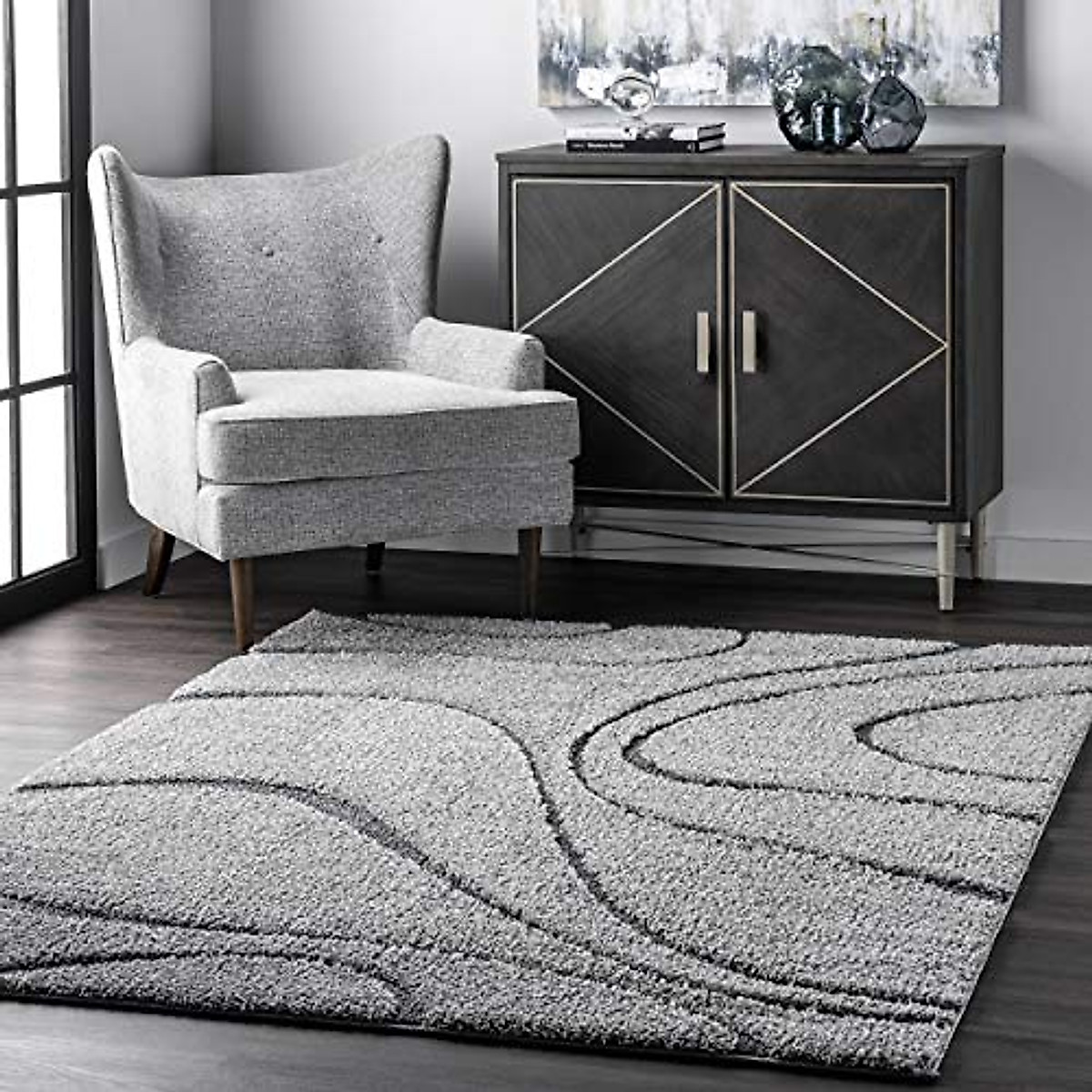 nuLOOM Carolyn Modern Shag Area Rug, 6' 7" x 9', Dark Grey