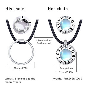 CUOKA MIRACLE Couple Necklace for Women 925 Sterling Silver Moonstone Matching Necklace Promise for Her or Him Valentine's Day Jewelry for Women Men