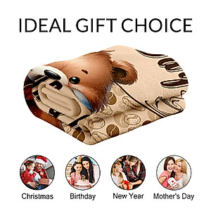 Customized Bear Blanket for Teens - Soft Warm Coffee Throw Blanket with Name - 50" x 60" Inches Blankets for Couch - Funny Throws Gift