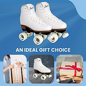 Sure-Grip White Fame Roller Skates for Women - Made of Nylon & Aluminum - 57mm Polyurethane Indoor Wheels for Skating - Super X Trucks Extended Support for Larger Sizes - Suitable for Beginners