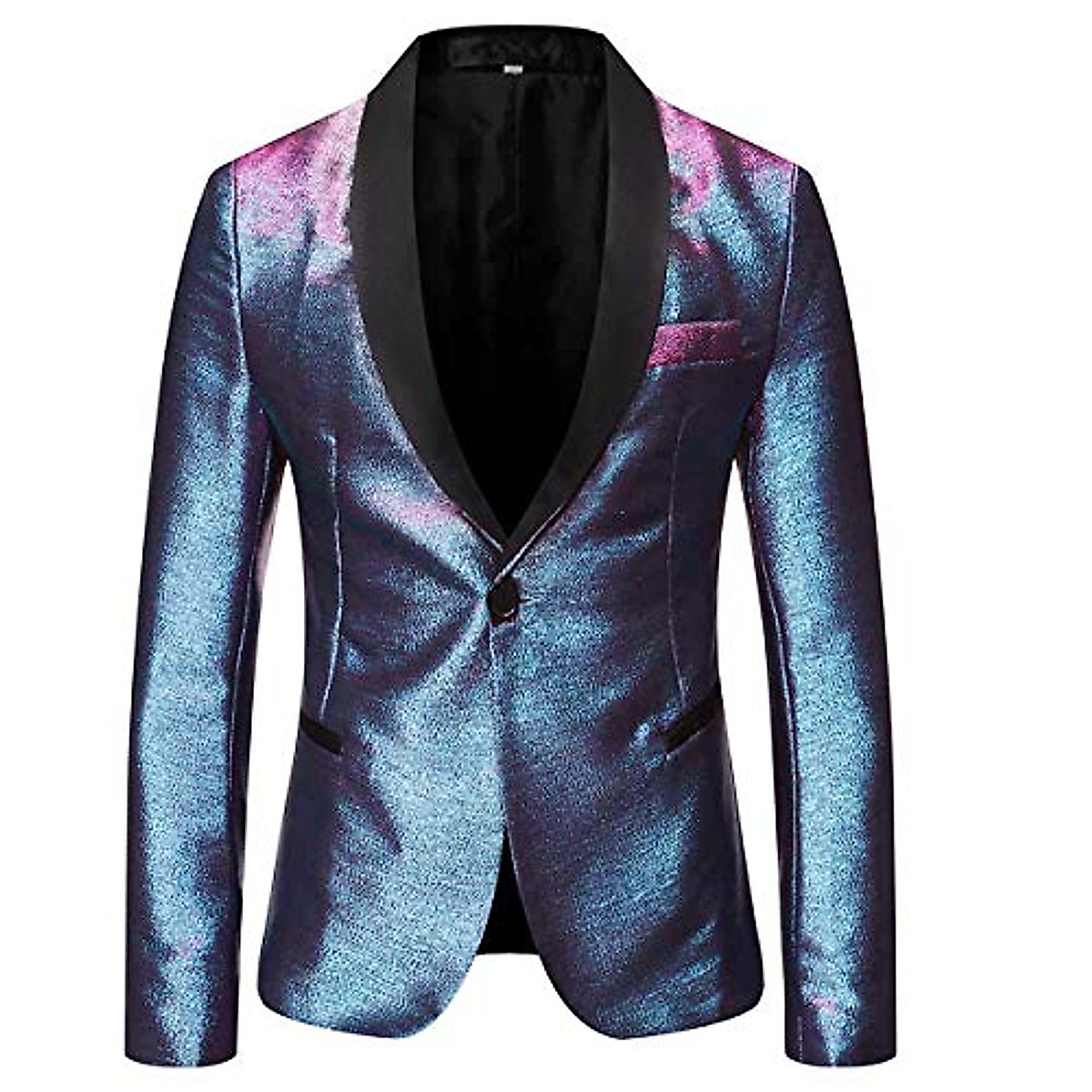 Mens Magic Color Tuxedo Suit Jacket Luxury Slim Fit Dress Blazer Prom Sport Coat,Pink/Gold,Small