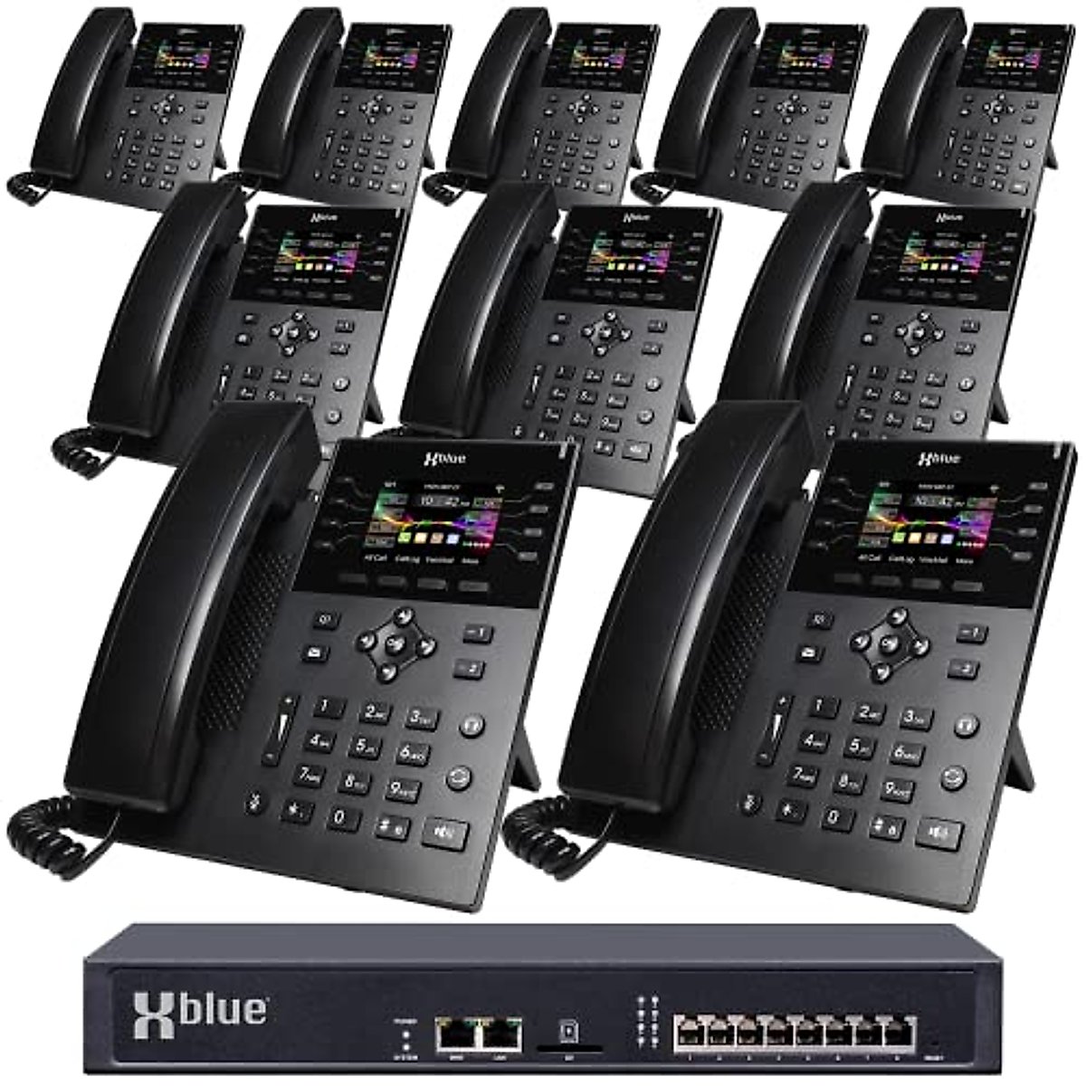 XBLUE QB2 System Bundle with 10 IP8g IP Phones Including Auto Attendant, Voicemail, Cell & Remote Phone Extensions & Call Recording