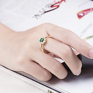 Lanmi 14K Yellow Gold Natural Emerald Diamonds Ring for Women Promise Engagement Wedding Anniversary Promotion