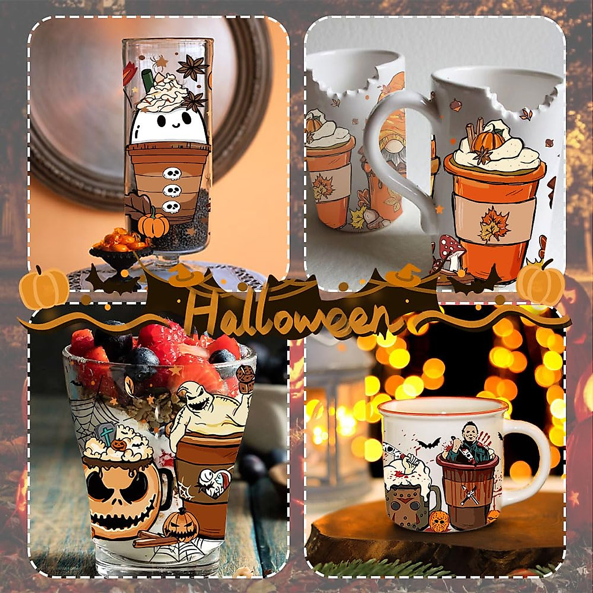 ArtCentury Uv Dtf Cup Wrap,10sheets Halloween Theme Stickers for Glass Cups Uv Dtf Rub On Transfers for Crafts Vintage Uv Dtf Cup Wrap Transfer Cup Stickers Decals Waterproof Glass Stickers for Cups