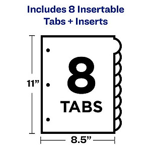 Avery 11201 Insertable Style Edge Tab Plastic Dividers, 8-Tab, Letter