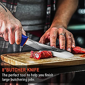 BOLEXINO 4 Piece Butcher Knife Set W/Non-slip Softgrip, German Stainless Steel Chef Knife Set,Meat Processing Set for Home Kitchen,Slaughterhouse And Restaurant (Blue)