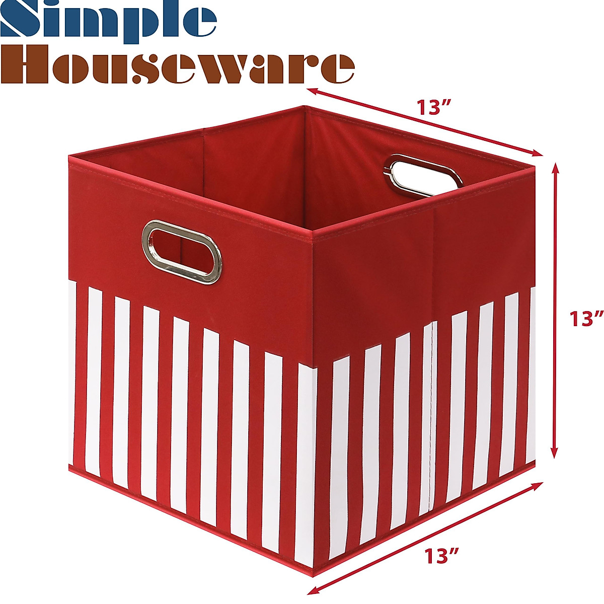 Simple Houseware 3 Pack 13" Printing Fabric Cubic Storage Bin with Handles, Red