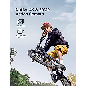 WOLFANG GA400 Action Camera 4K 60FPS Bare Metal Waterproof Underwater Camera 3.0 EIS Stabilization WiFi Helmet Camera (Remote Control, 2x1350mAh Batteries and Accessory Kit)