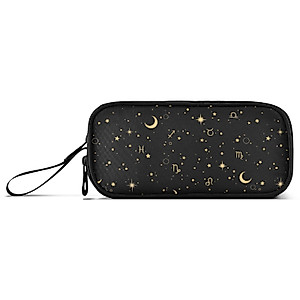 ALAZA Moon Star Zodiac Pencil Case Nylon Pencil Bag Portable Stationery Bag Pen Pouch with Zipper for Women Men College Office Work