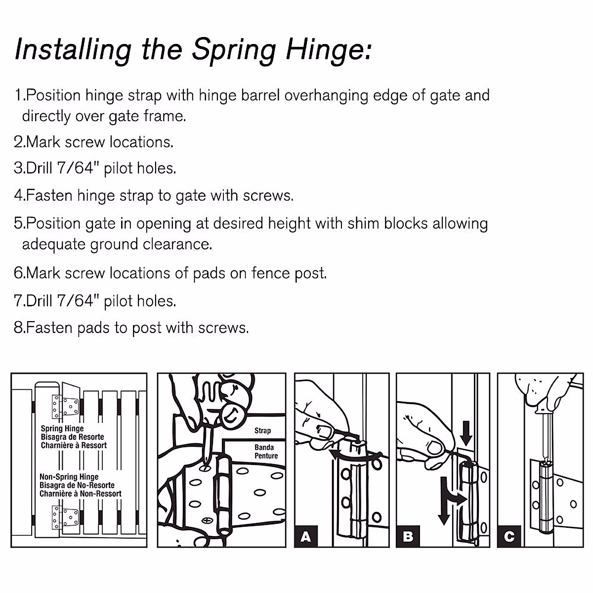 Self-Closing Gate Hardware Kit,1 Pack Self-locking Gate Latch and 2 Pack 3.5inch Heavy Duty Adjustable Spring Gate Square Barn Hinges,Black Finish Gate Hardware Set for Wood Vinyl Fence Gate Shed Door