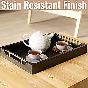Black Coffee Table Tray 16.5" x 12" - Real Wood Ottoman Tray for Living Room - Serving Tray with Handles - Decorative Trays for Coffee Table - Decorative Tray for Ottoman - Black Tray for Coffee Table