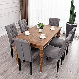 thksbought Set of 6 Chairs Upholstered Fabric Dining Chairs with Button-Tufted Details (Gray)
