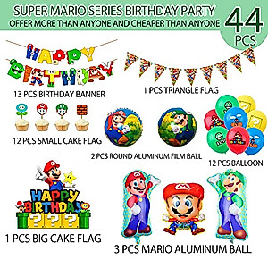 Su-perr M-arioo Birthday Party Supplies,44pcs Su-perr M-arioo Party Decorations Set-Su-perr M-arioo Bros Balloons,M-arioo Balloons Banner etc Su-perr M-arioo Theme Birthday Party Supplies for Boy Kids