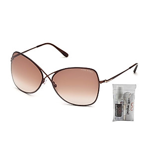 Tom Ford FT0250 Colette 48F 63MM Shiny Brown, Transparent Brown Temple Tips/Gradient Brown Butterfly Sunglasses for Women + BUNDLE with Designer iWear Eyewear Kit