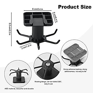 Under Cabinet Kitchen Hooks, 360° Rotating Hook with 6 Claws, Nail Free Adhesive Kitchen Utensils Hanging Hooks Utensil Rack for Kitchen Utensils,Tools,Towel(Pack of 4, Black)