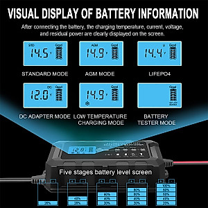 Andeman 10-Amp Automotive Smart Battery Charger, 6V 12V 10A / 14.4V 9A Portable Battery Tender Car Battery Charger, Deep Cycle Battery Maintainer for Car Truck Motorcycle SUV UTV ATV RV Motorboat