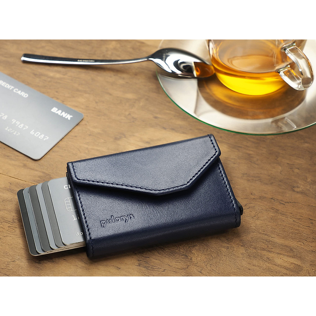 pularys Mini Wallet RAVEN - Multifunckion Credit Card Case - Italian Leather - RFID blocking - Size: 6.5 x 10 x 2.5 cm - Space for up to 7 Cards - Classic Design