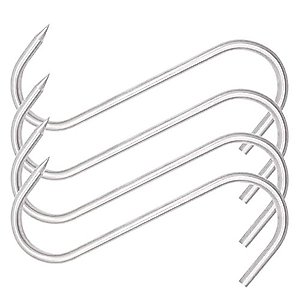 HONSHEN 8 Inch Meat Hook,8mm Heavy Duty S-Hooks Stainless Steel Meat Processing Butcher Hook (Meat Hooks 8inch8mm4p)
