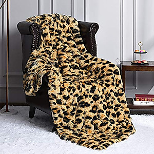 Homore Fluffy Leopard Blanket, Plush Cheetah Print Throw Blankets Soft Faux Fur Bed Throw for Decorative Couch Chair Sofa, Washable and Lightweight, 50" x 60" Khaki