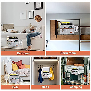 Surblue Bedside Caddy Felt Bed Storage Organizer Hanging Bag with Tissue Box and Water Bottle Pocket for Mattress Sofa Bunk Bed Bed Rails Lightgray