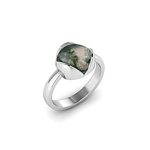 DHRUVANSH CREATIONS Natural Moss Agate Gemstone Genuine 925 Sterling Silver Ring for Women Size 5 to 12 (7.5)