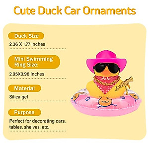 wonuu Car Rubber Duck Decoration, West Cowboy Duck Car Dashboard Decoration Accessories with Mini Swim Ring Cowboy Hat Scarf and Sunglasses(A_Pink Sunglass Cowboy hat