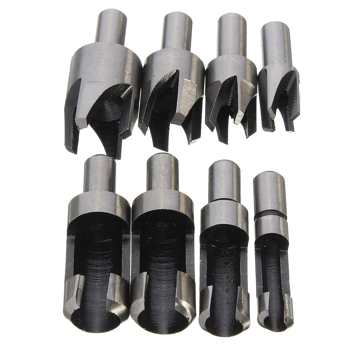 CAIDU 8pcs Wood Plug Cutter Cutting Tool Drill Bit Set Straight and Tapered Taper 5/8" 1/2" 3/8" 1/4" Woodworking Cork Drill Bit Knife