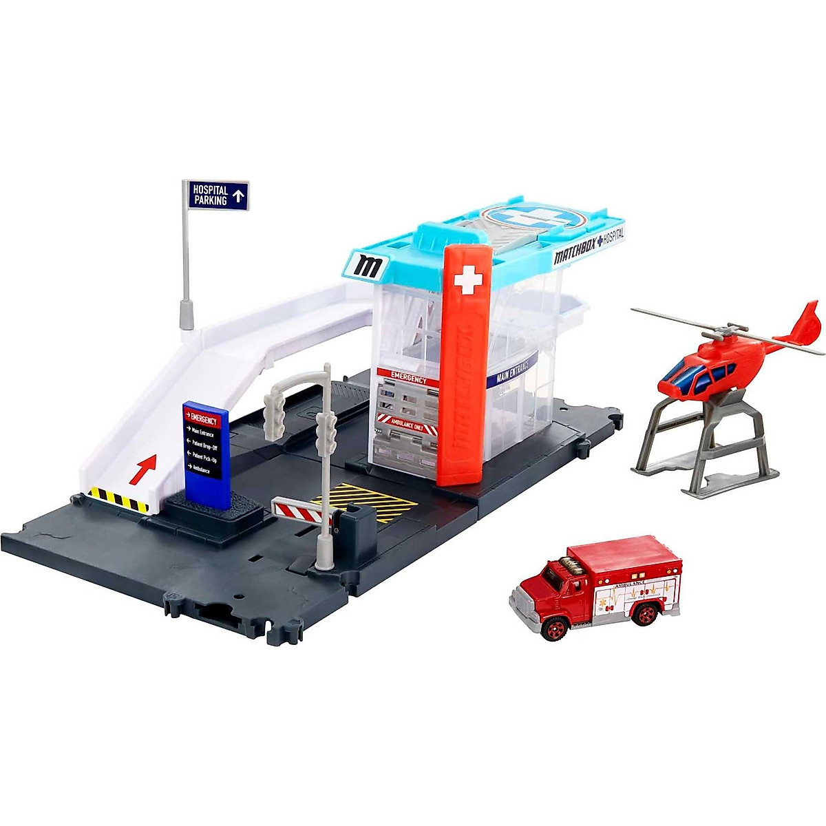 Matchbox Cars Playset, Action Drivers Helicopter Rescue & 1:64 Scale Toy Ambulance & Helicopter, Connects to Other Sets