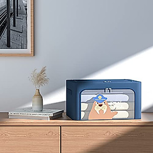 Furnhome Cute Storage Bins, Foldable Toy storage bins-Stackable Stuffed Animal Storage Bins,Lovely Clothes Storage Bins, Sturdy Storage Chest with Zippers & Clear Window & Steel Frame & Carry Handles(Walrus,Small×2).
